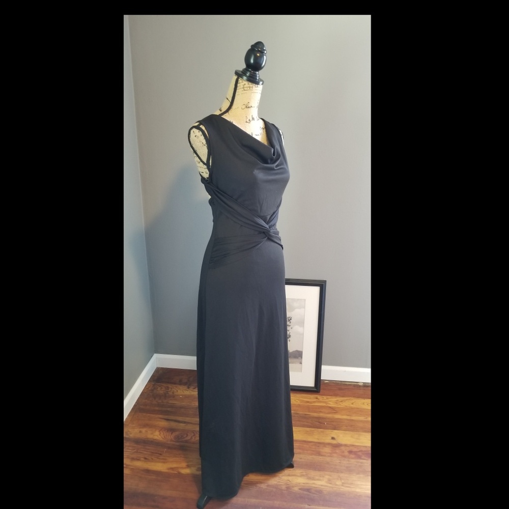Black Full Length Dress Open Back W/Cross Over - Gem